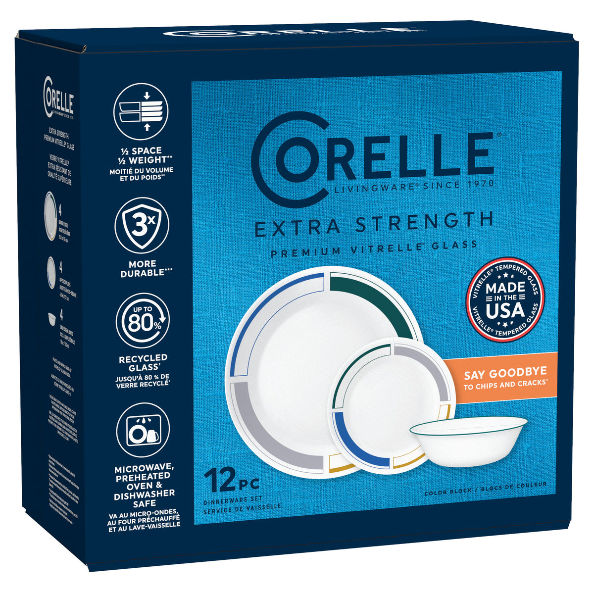 Corelle® Color Block 12 Piece Dinner Set – Global Kitchen Brands ...