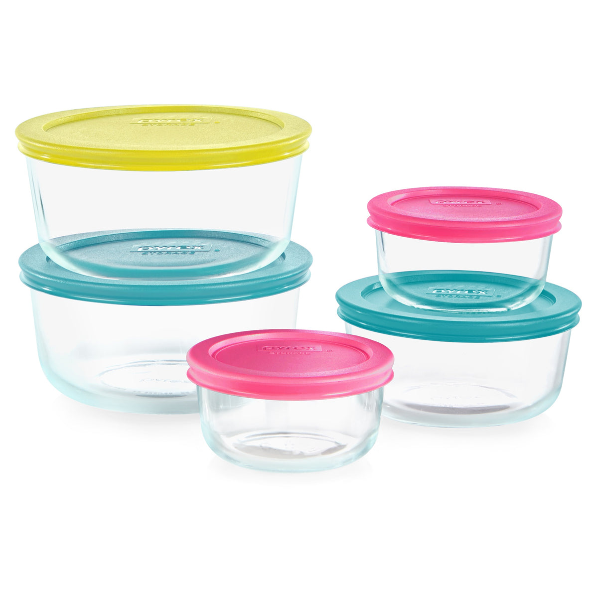 Pyrex® Simply Store 10 Piece Round Set-Pink, Yellow, Aqua – Global ...