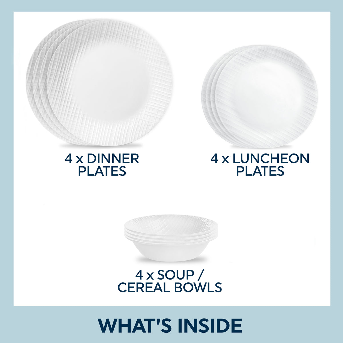 Corelle® Linen Weave 12 Piece Dinner Set – Global Kitchen Brands ...