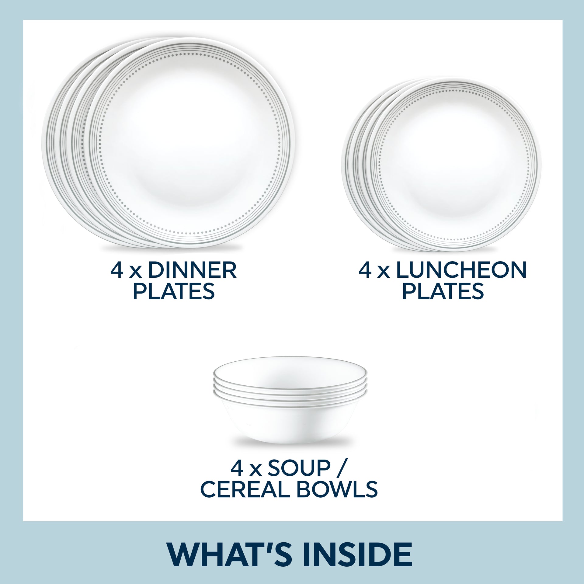 Corelle® Mystic Gray 12 Piece Dinner Set – Global Kitchen Brands ...