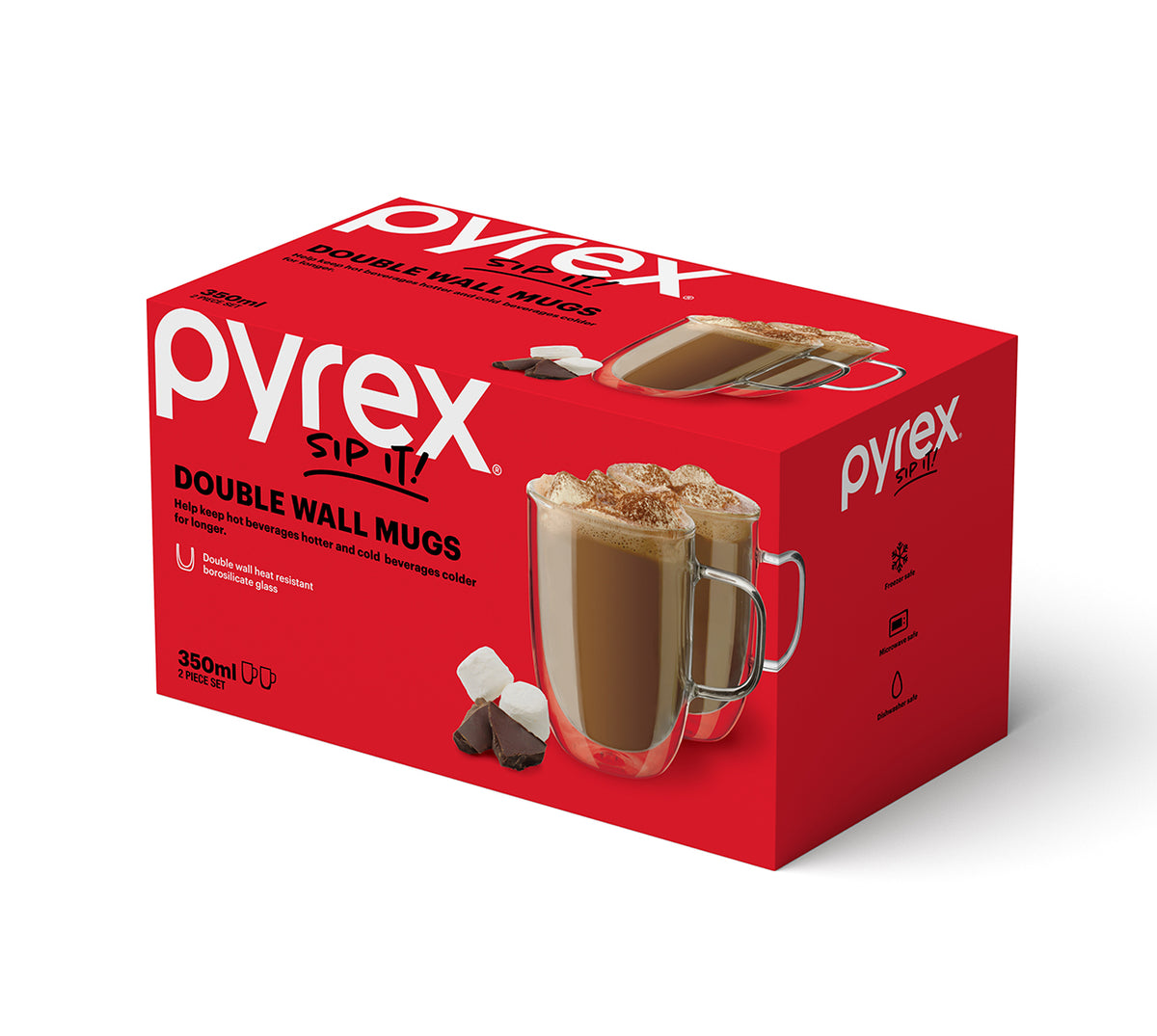 Pyrex Double Wall Mug 350ml 2 Pack – Global Kitchen Brands Australia ...